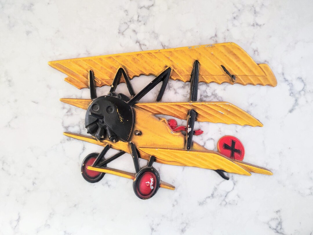 Vintage 1970s Homco Fokker Triplane Plaque, Yellow Aluminum Airplane ...