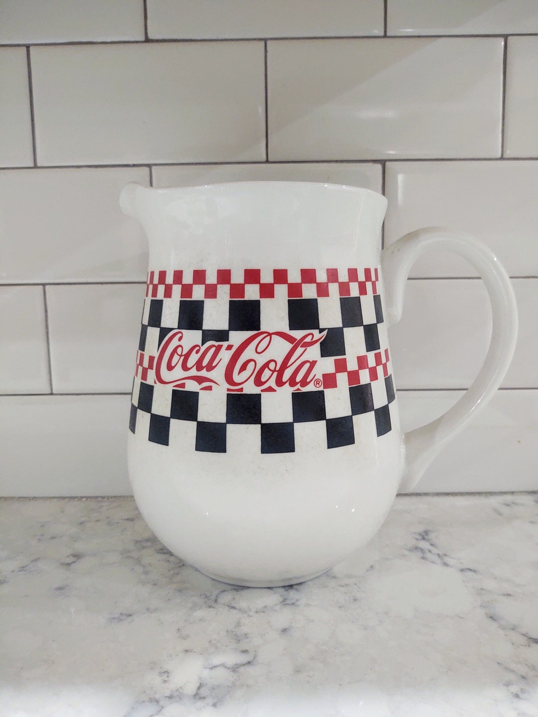 Vintage 1999 Coca-cola Gibson Brand Large Pitcher Checkerboard Pattern ...
