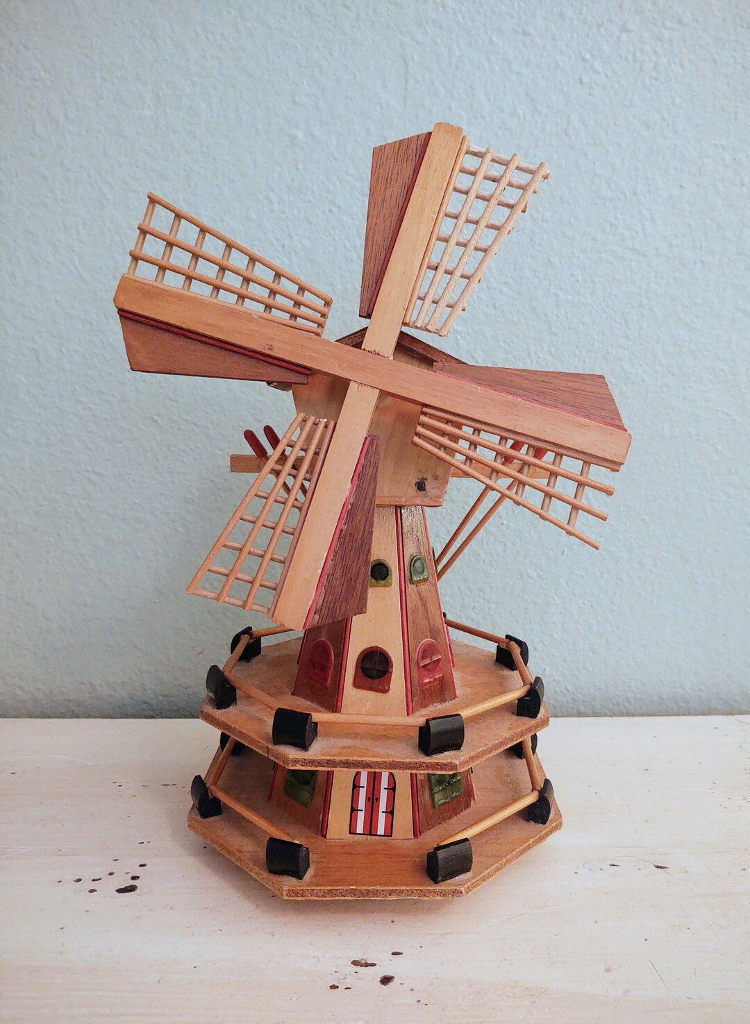 Vintage 1970's Wooden Dutch Windmill Music Box With Turning Windmill ...