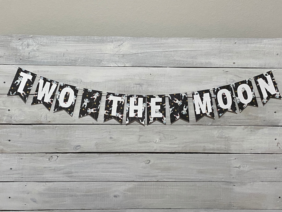 TWO the Moon Pennant Birthday Banner- Space Birthday Decor - Astronaut ...
