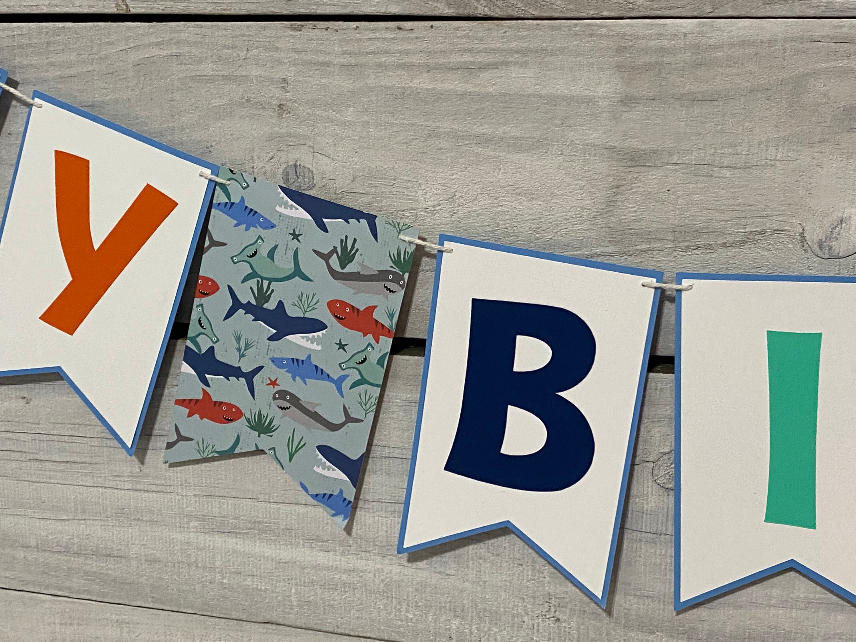 SHARK Happy Birthday Pennant Banner Shark Banner Baby | Etsy