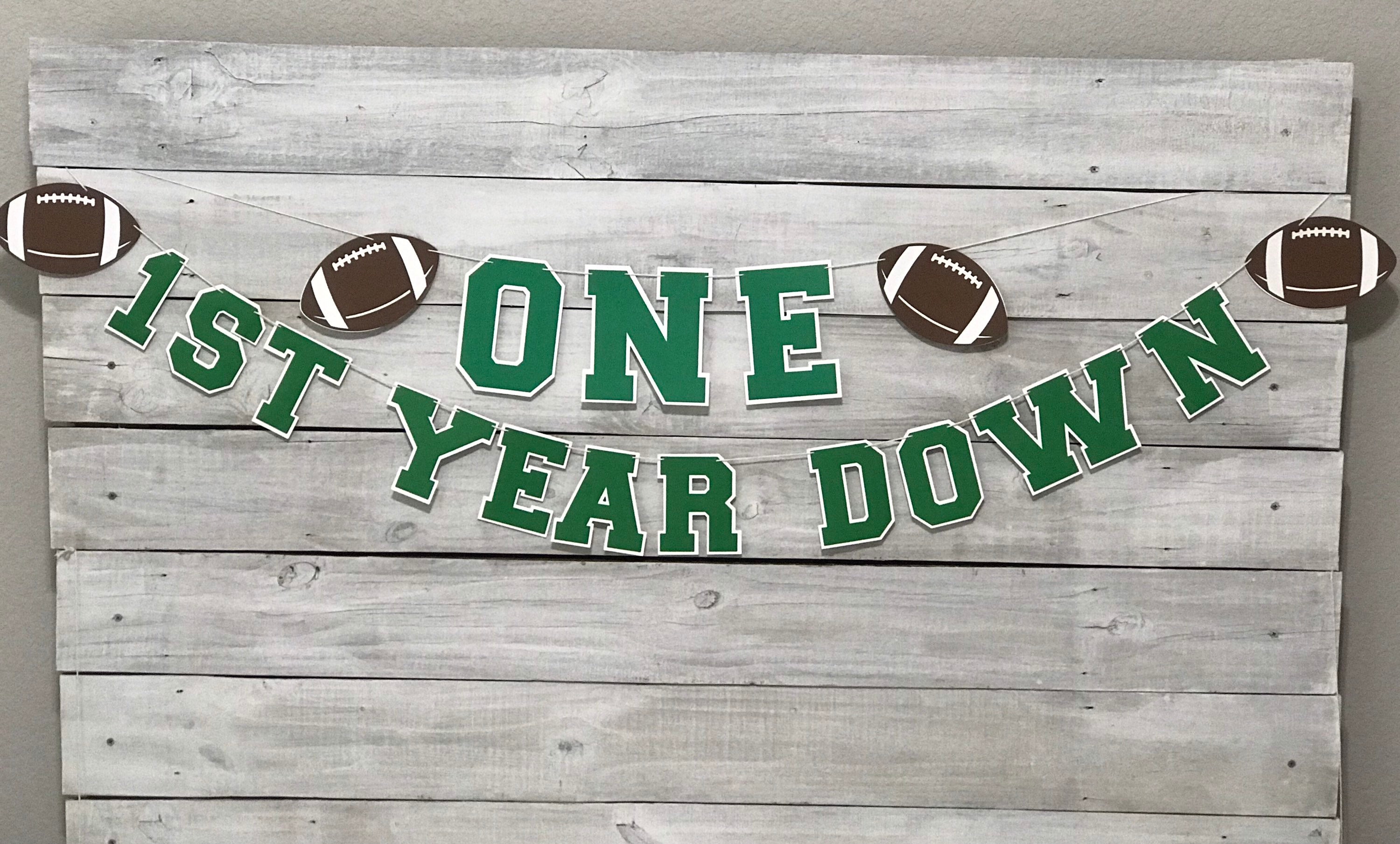 Football 1st Birthday Banner: "first Year Down" Cardstock Party Decor ...