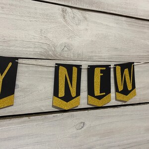 Happy New Year Banner: Black & Gold Glitter Pennant Garland - Etsy