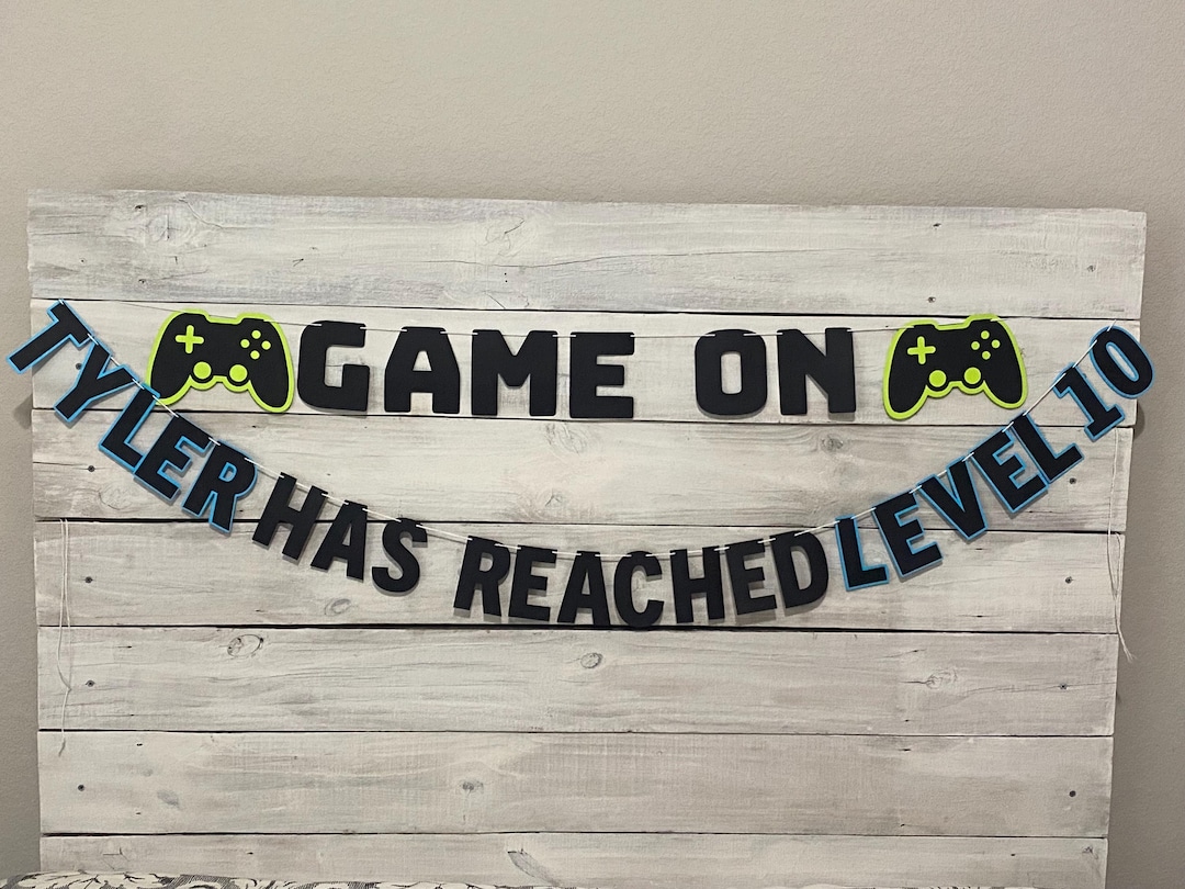 Video Game Party Decorations Banner, Level up Party, Game On, Blue ...