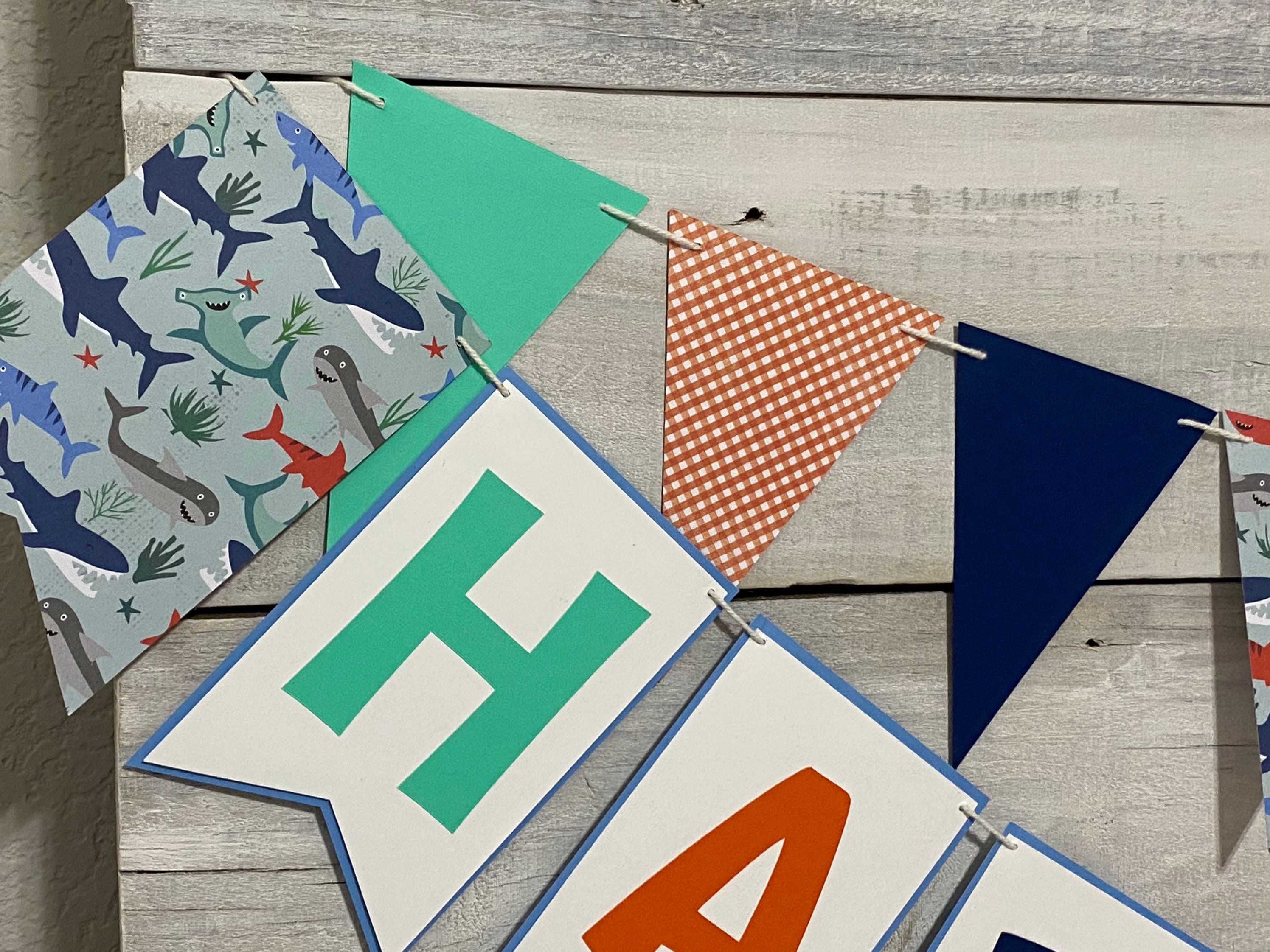 SHARK Happy Birthday Pennant Banner Shark Banner Baby | Etsy