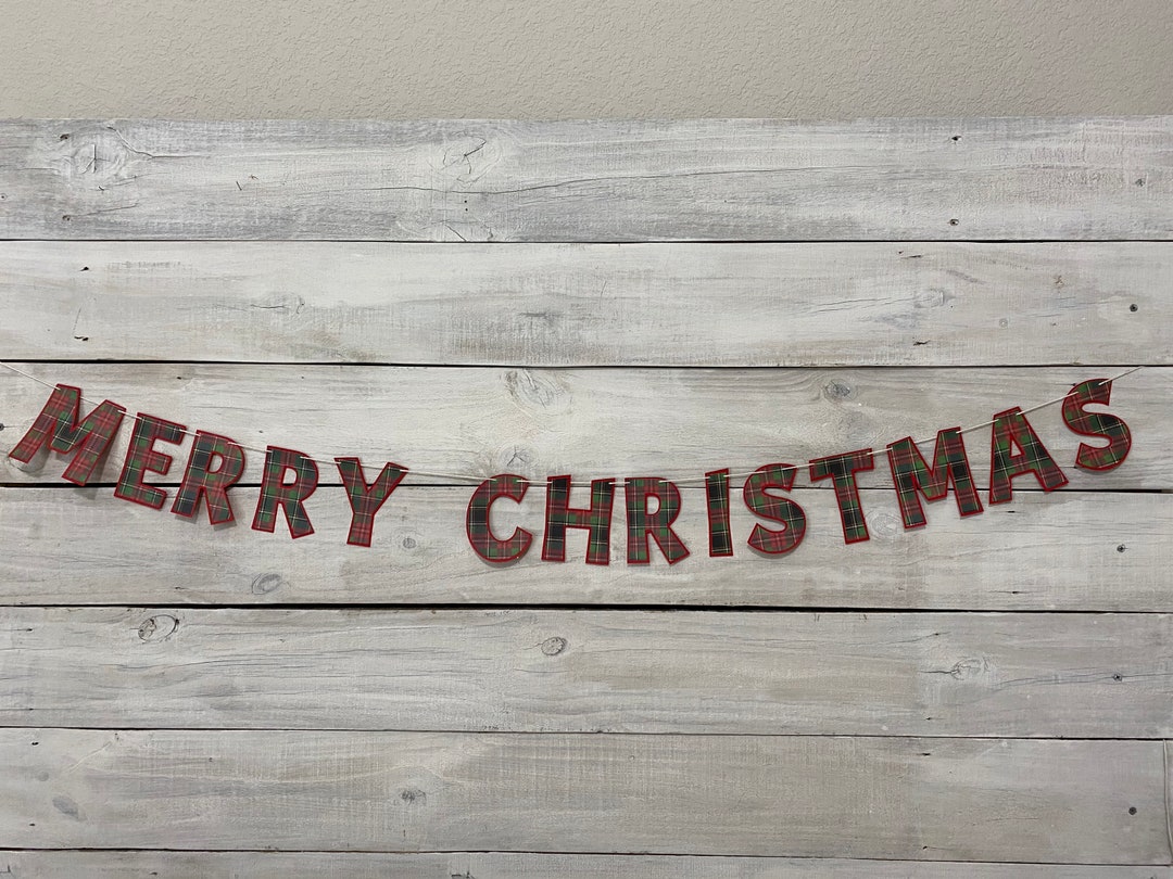 Merry Christmas Banner - Plaid Merry Christmas Banner - Holiday Decor ...
