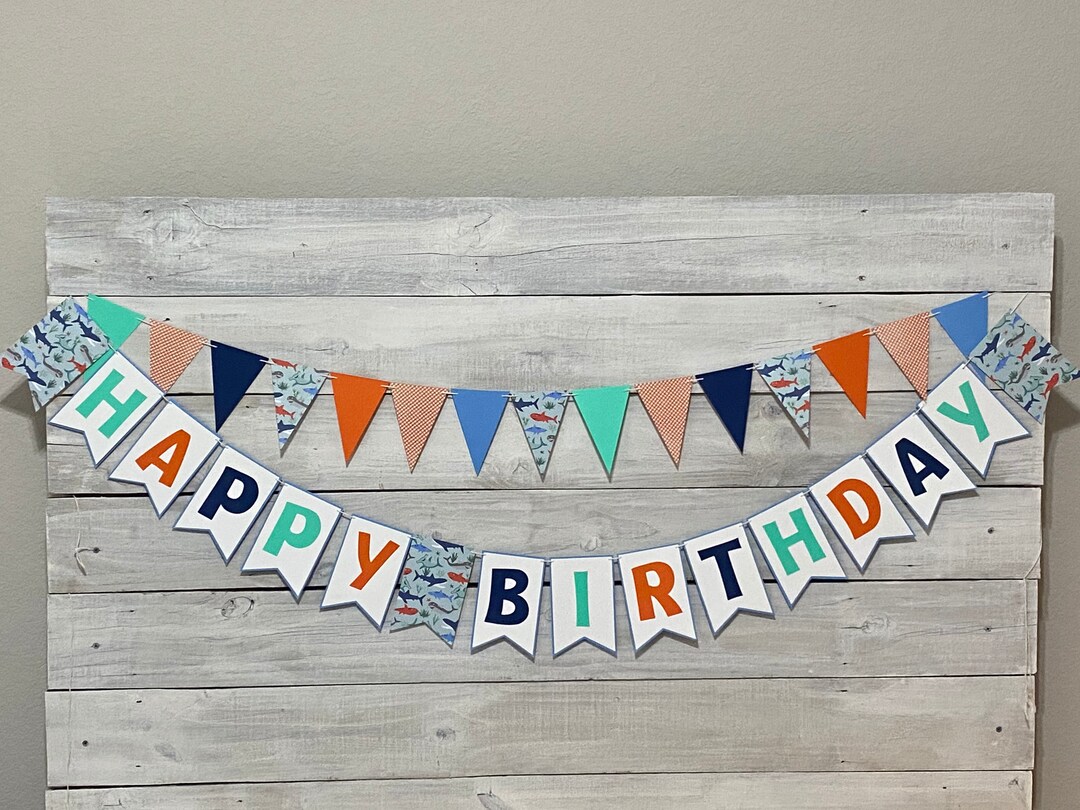 SHARK Happy Birthday Pennant Banner - Shark Banner - Baby Shark ...