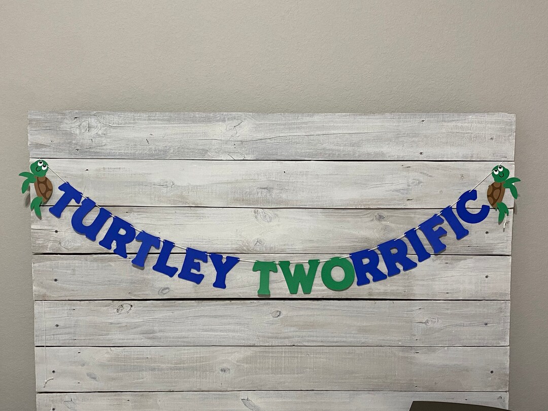 Turtley Tworrific Cardstock Banner - Turtle Theme 2nd Birthday Decor ...