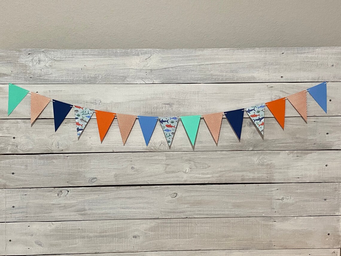 SHARK Happy Birthday Pennant Banner Shark Banner Baby | Etsy