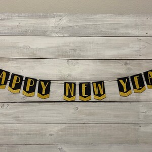 Happy New Year Banner: Black & Gold Glitter Pennant Garland - Etsy