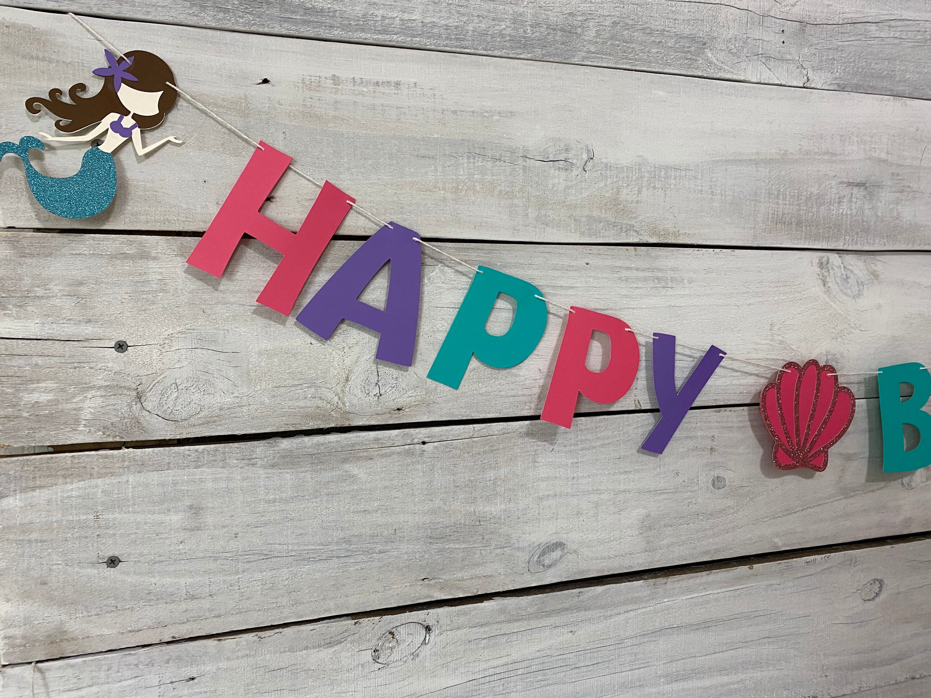 Happy Birthday Mermaid Banner Mermaid and Seashell Birthday - Etsy