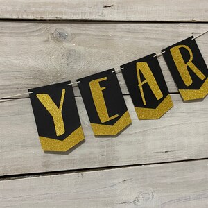 Happy New Year Banner: Black & Gold Glitter Pennant Garland - Etsy