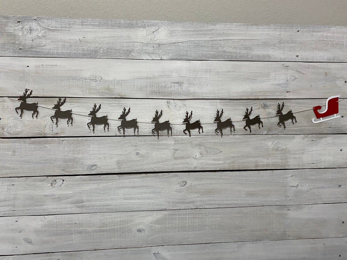 Reindeer With Santa Sleigh Banner Christmas Banner Mantle - Etsy
