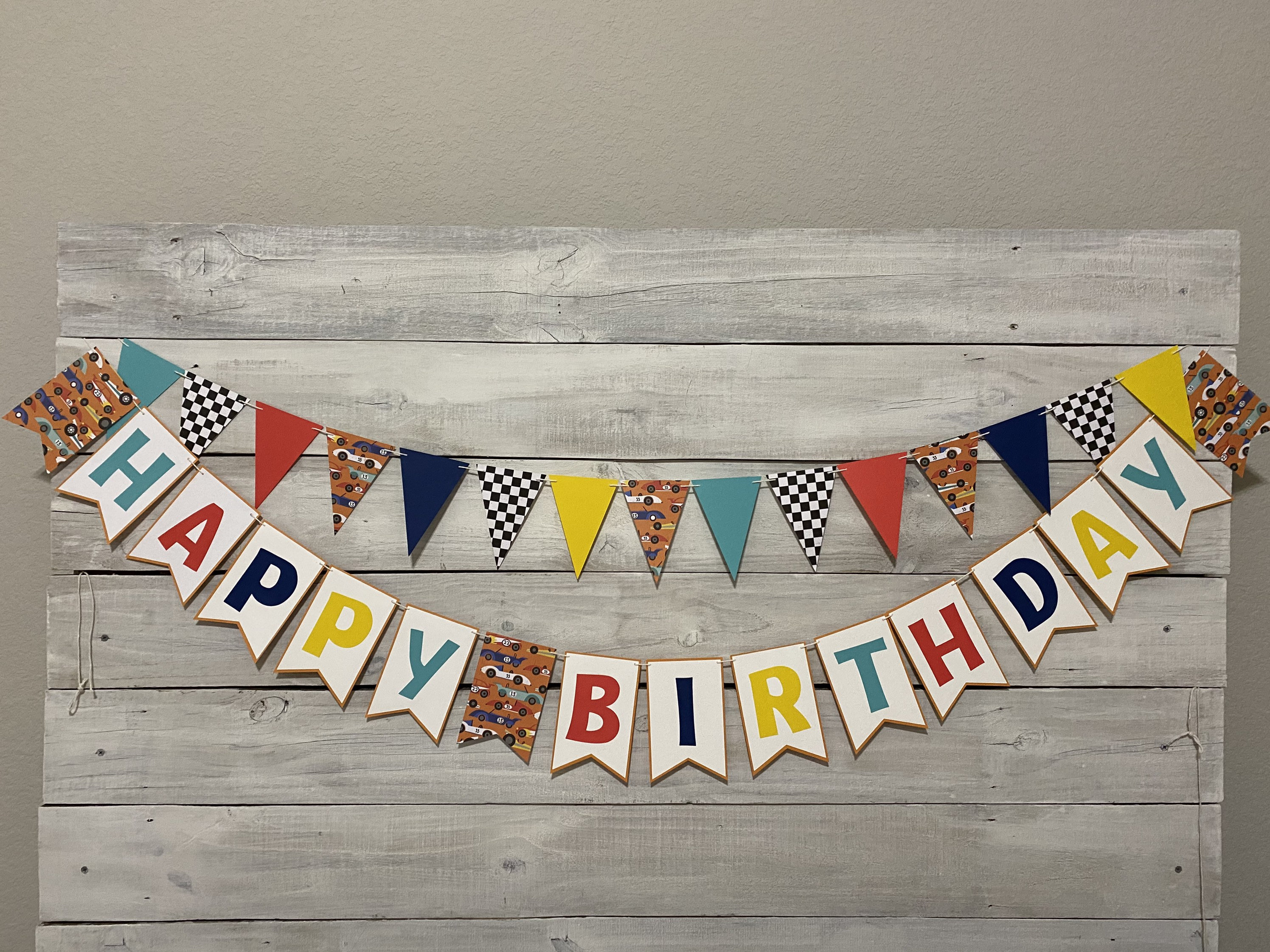 RACECAR Happy Birthday Pennant Banner Racecar Banner Two | Etsy UK