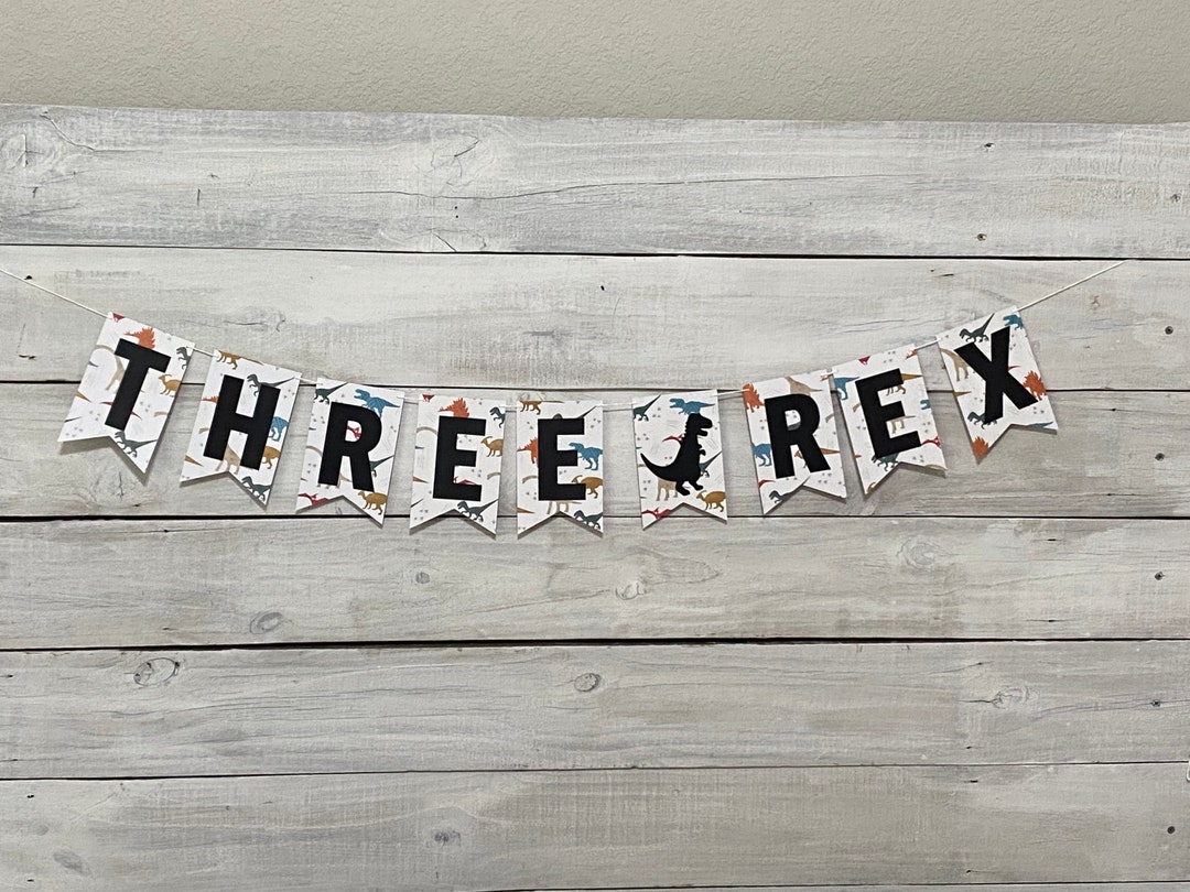 Three Rex Pennant Birthday Banner - Dinosaur Birthday Decor ...
