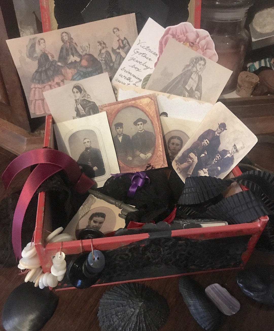 Victorian Gothic Treasure Box With Black Ribbon A Curated Collection of ...