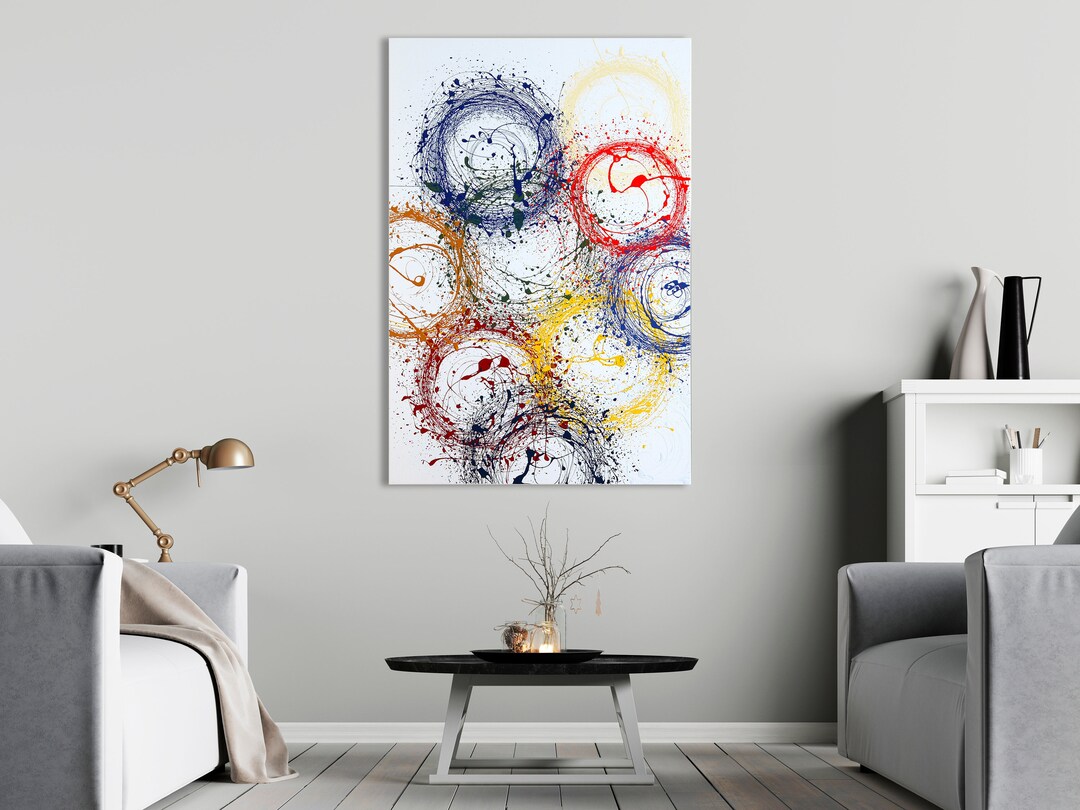 Colorful Abstract Rings, Splatter Painting, Abstract Painting on Canvas ...