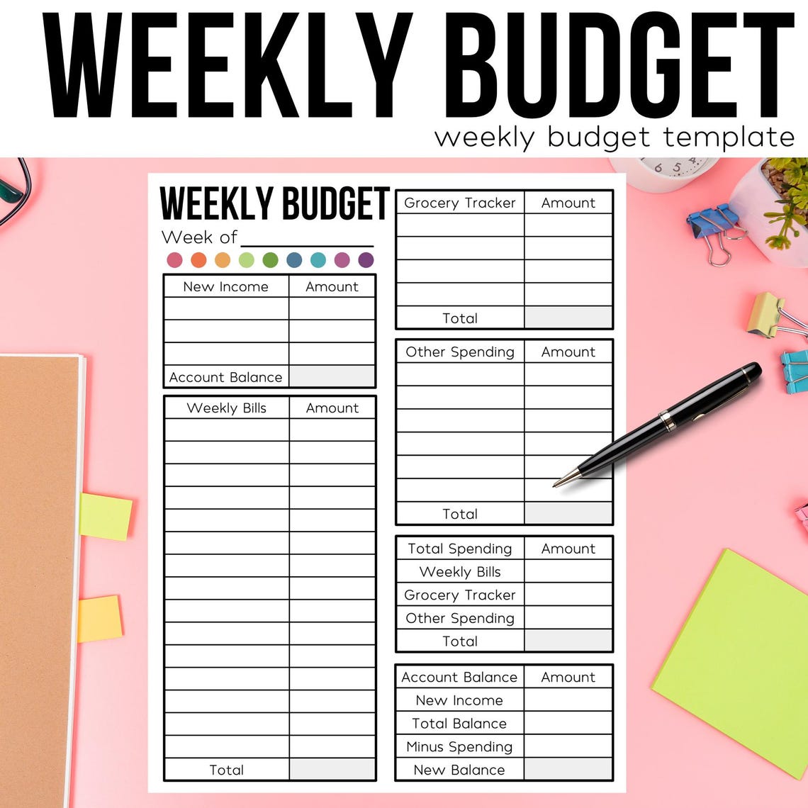 Weekly Budget Template Budgeting Finance Template Money Tracker - Etsy