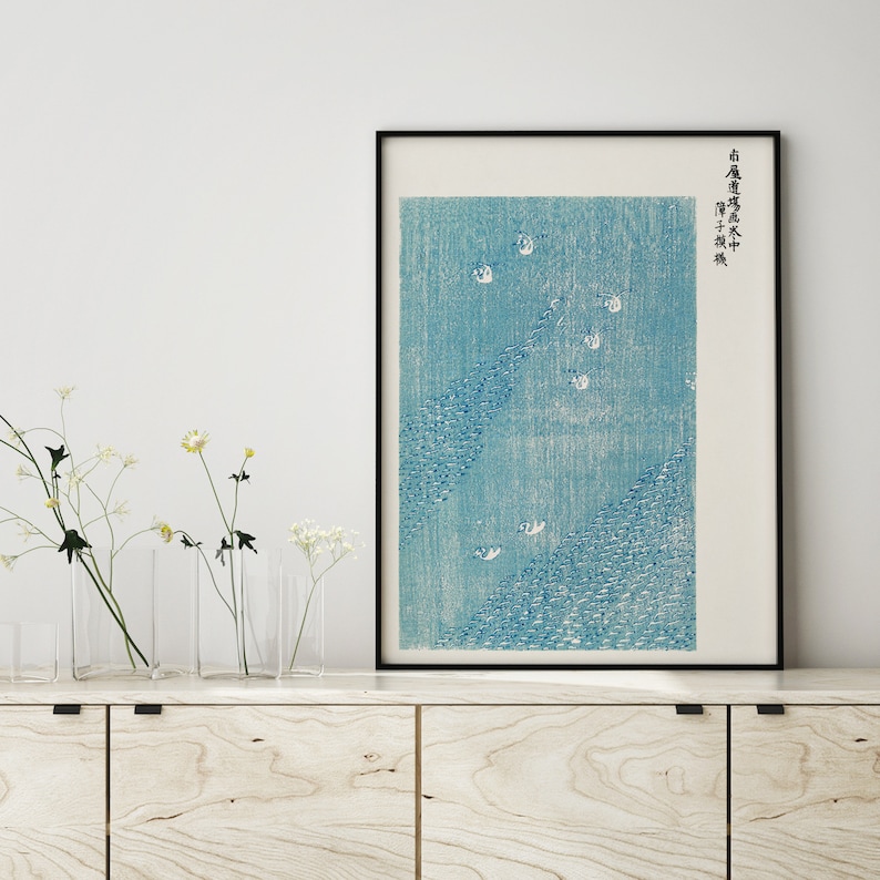 Japanese Poster Blue Lake Woodcut From the Collection - Etsy
