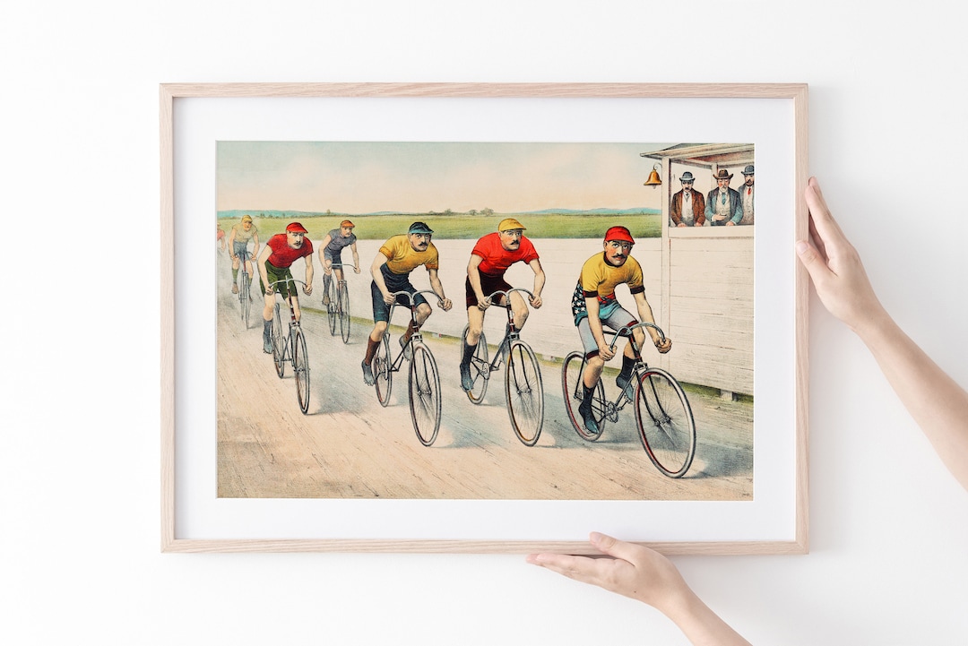 Vintage Poster Bicycle Road Race - Bicycle Race With Athletes and Their ...