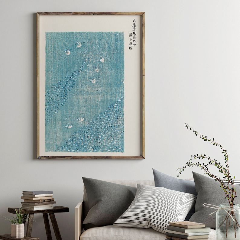 Japanese Poster Blue Lake Woodcut From the Collection - Etsy