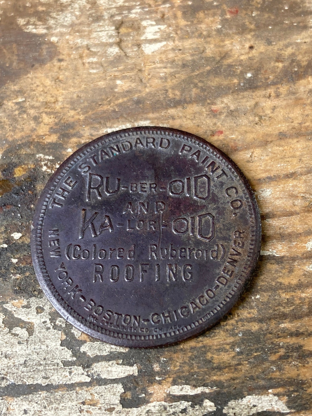 Vintage Ru-ber-oid & Ka-lor-oid colored Ruberoid Roofing Token the ...