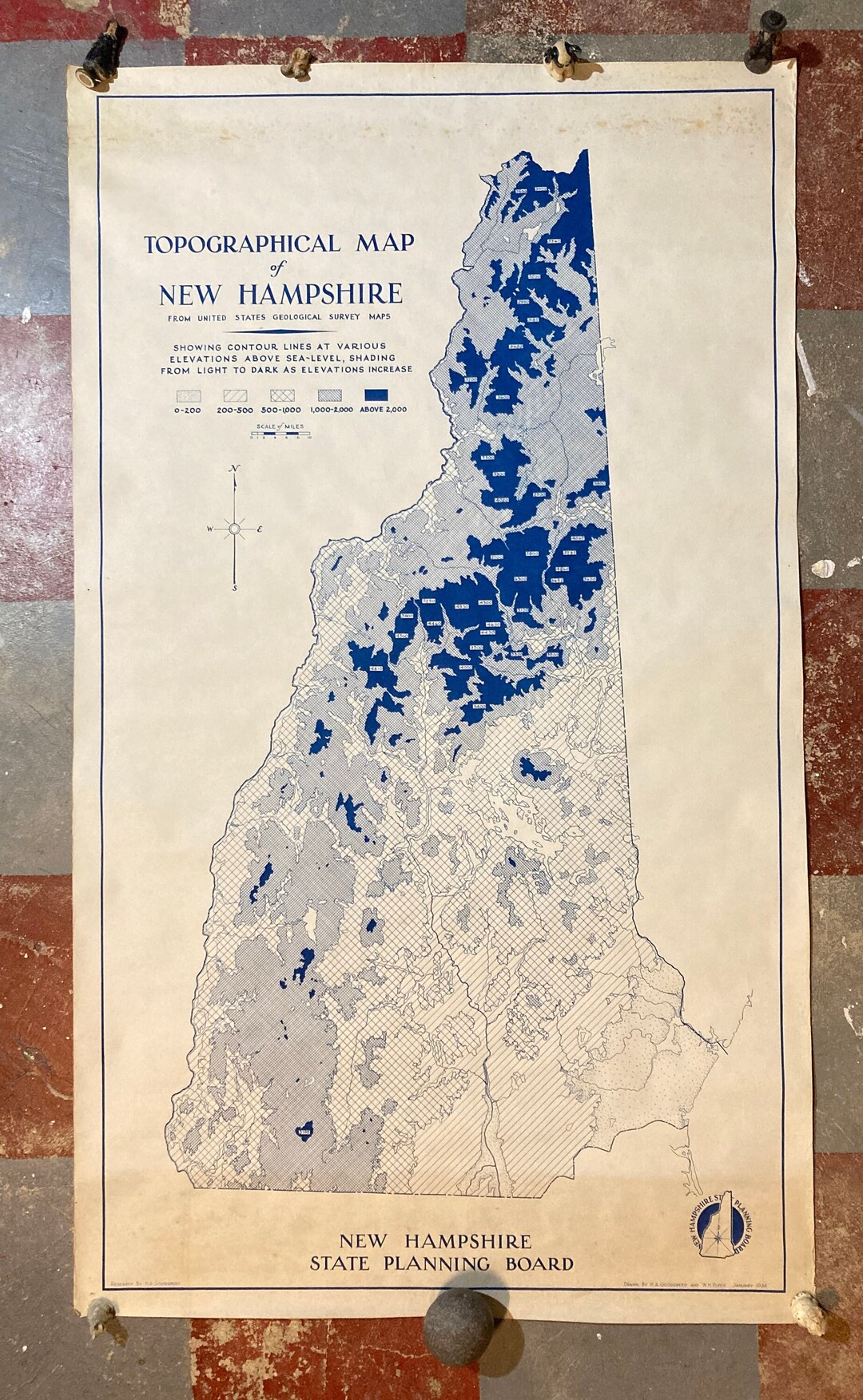 Topographical Map of New Hampshire 31.5x54in the National Survey Co ...