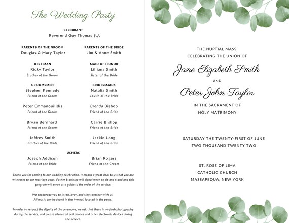 Green Catholic Wedding Mass Ceremony Program Ubicaciondepersonas cdmx 