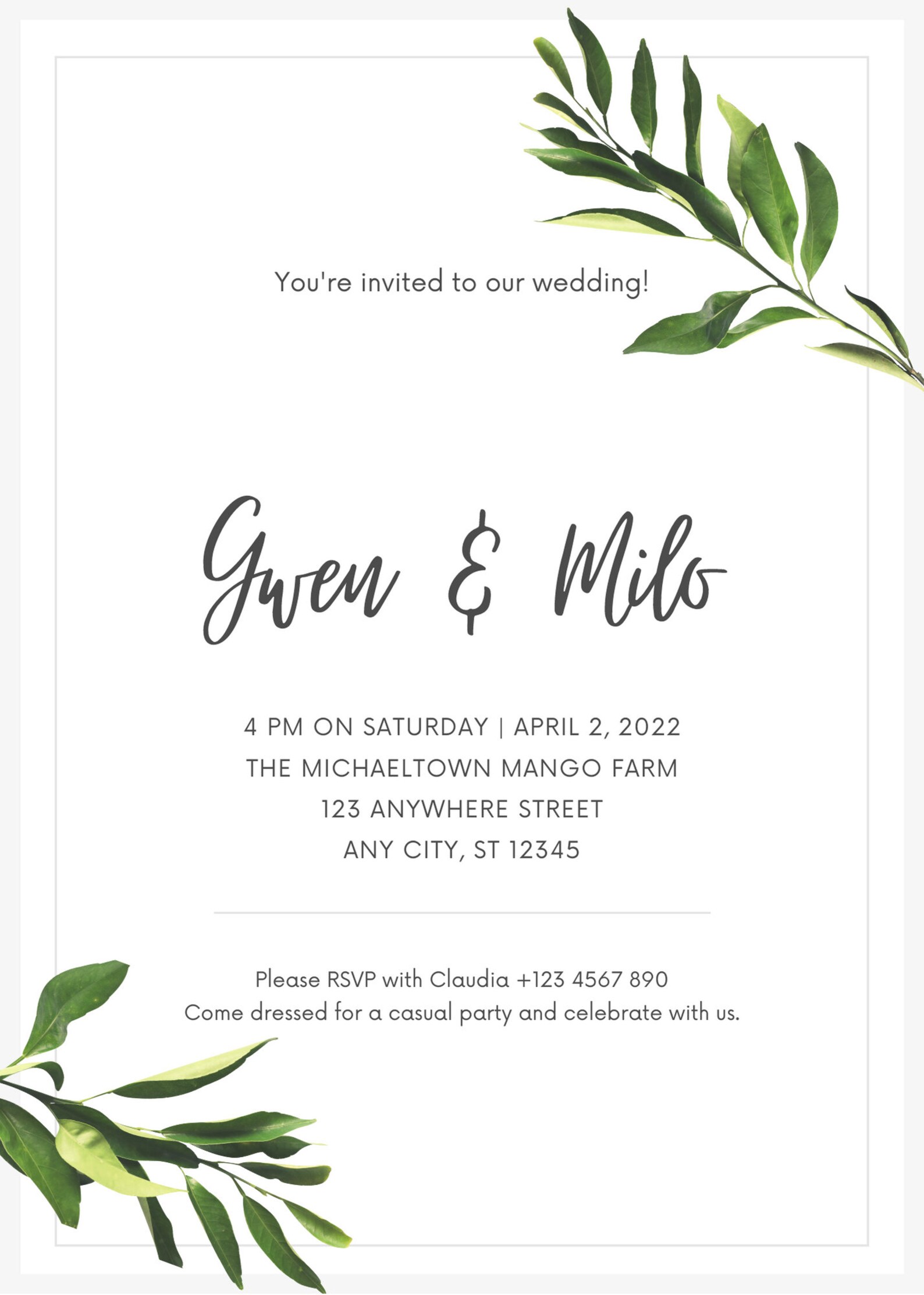Greenery Wedding Invitation Design We Help Edit Wedding - Etsy