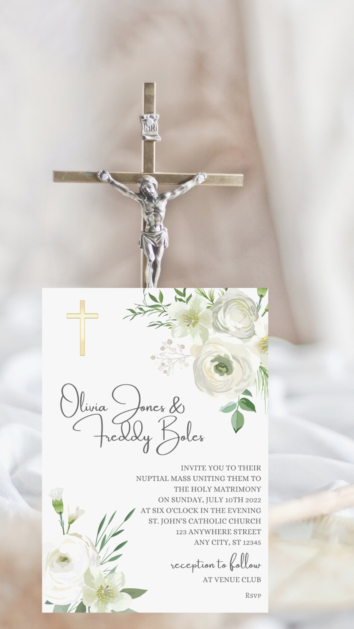 Custom Catholic Wedding Invitation, Floral Design (digital Invite) - Etsy