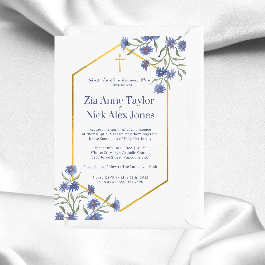 Catholic Wedding Invitation Marian Blue Customize Wording Wedding Catholic Wedding Invitation Marian Blue Customize Wording Wedding