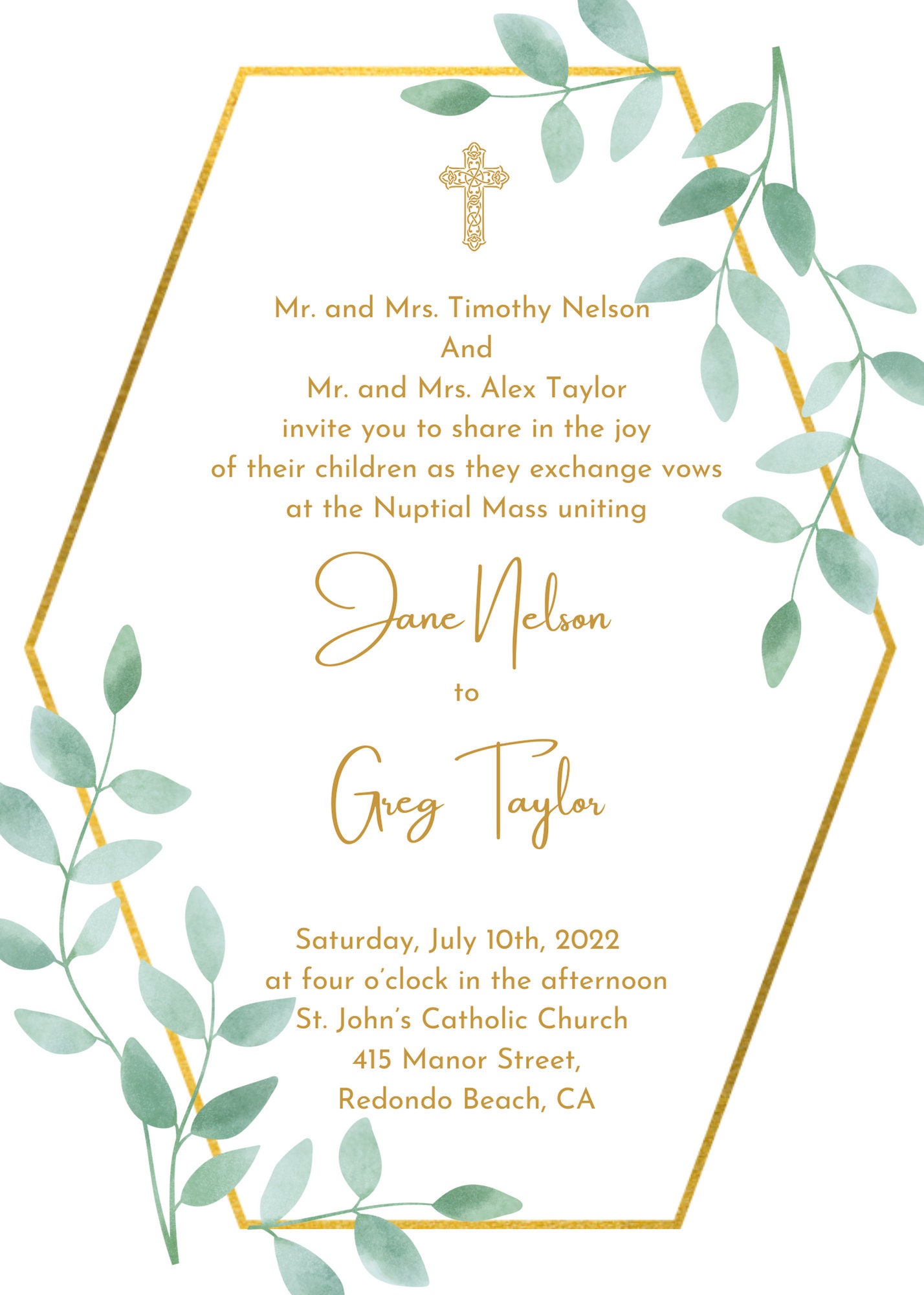Catholic Wedding Invitation Design Greenery Customize and - Etsy
