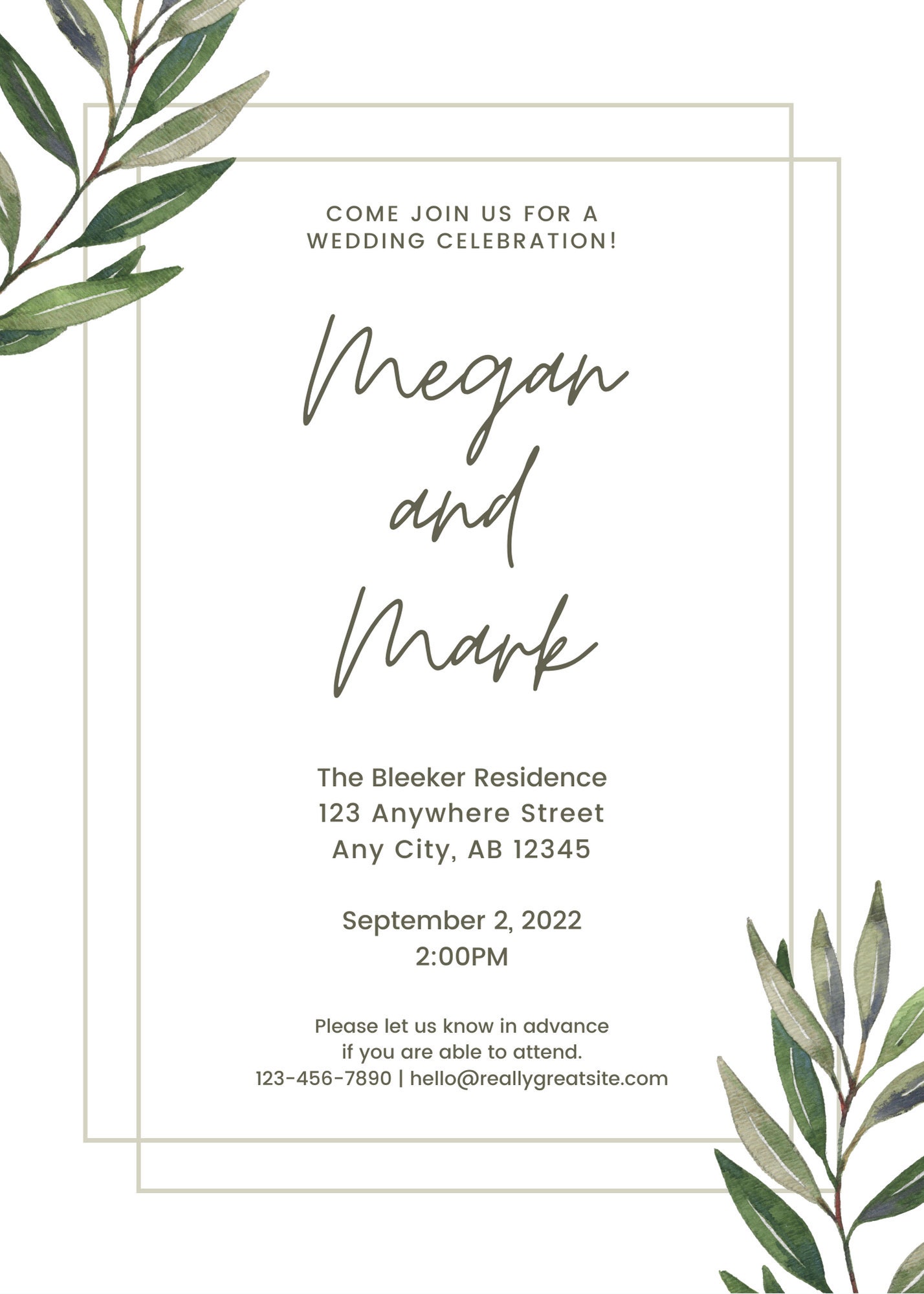 Greenery Wedding Invitation Design We Help Edit Wedding - Etsy