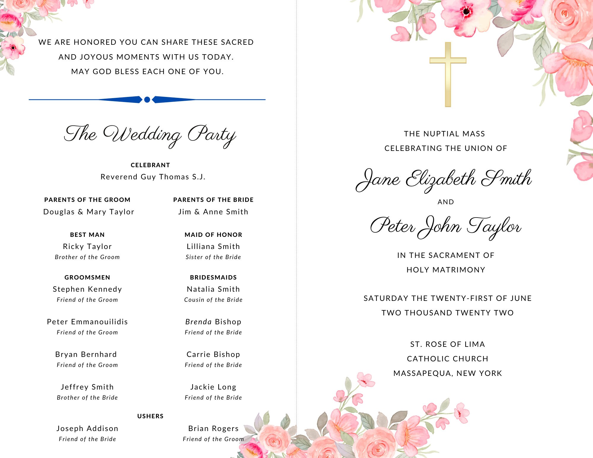 Catholic Wedding Program Template, Last Minute Catholic Wedding Program ...