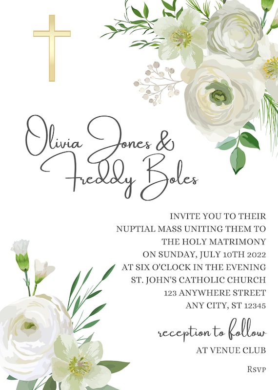 Catholic Wedding Invitation Wording Parents Retro Pink Flowers