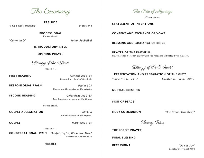 Catholic Wedding Program Template, Last Minute Catholic Wedding Program ...