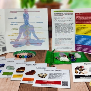 Pocket Chakra Kit Chakra Crystal Set, Chakra Bracelet W/ Chakra Diagram ...