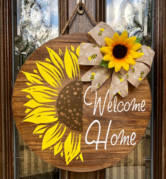 Sunflower Welcome Home Front Door Sign | Etsy