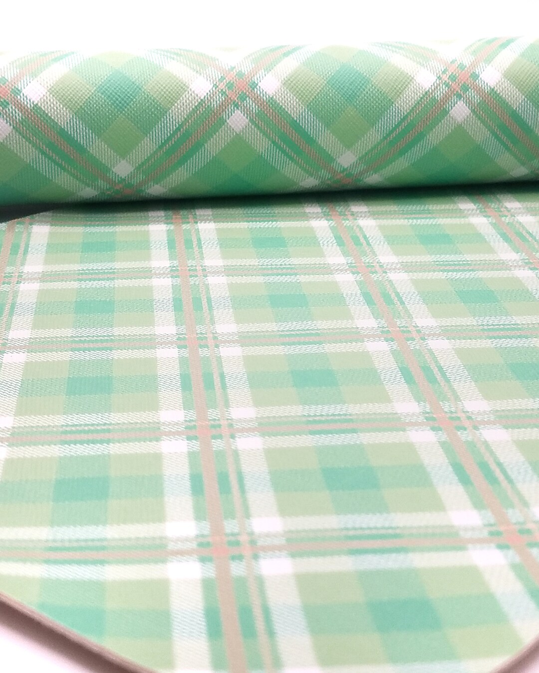 Mint Green Plaid/plaid Fabric/21x30 Cm/synthetic Leather - Etsy
