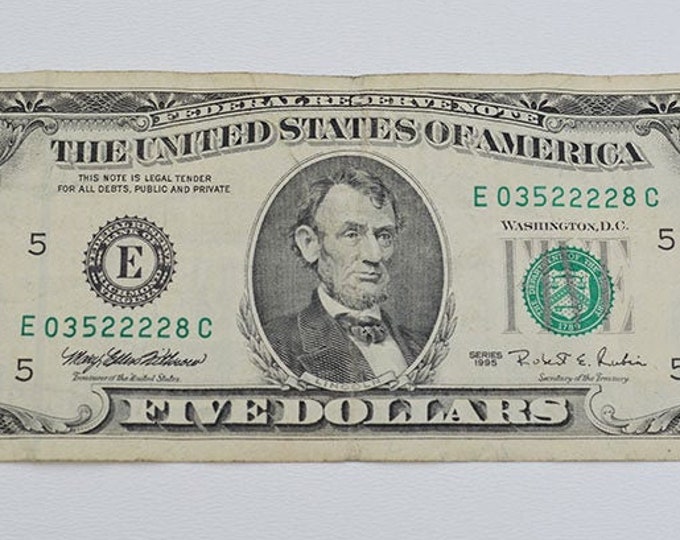 Vintage Five Dollar Bill Series 1995, Rare US Collectible Currency With ...