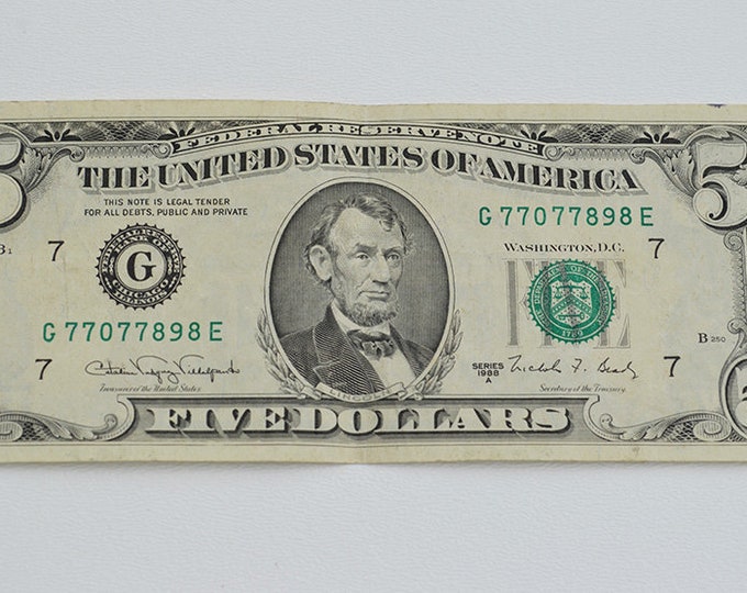 Rare Five Dollar Bill 1988, Old 5 Dollar Banknote, US Collectible ...