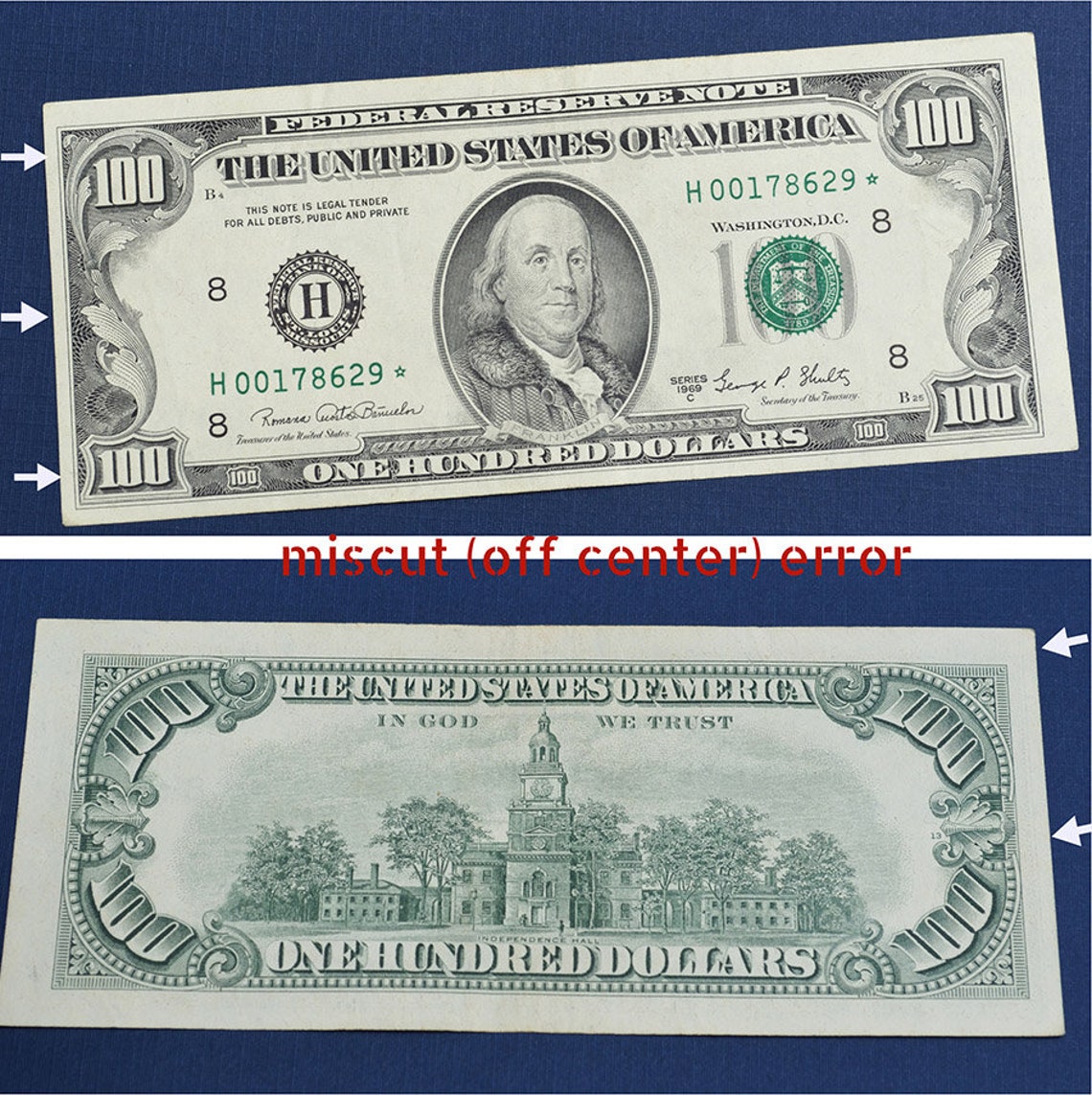 1969 Vintage 100 Dollar Star Bill Miscut Error Very Rare - Etsy