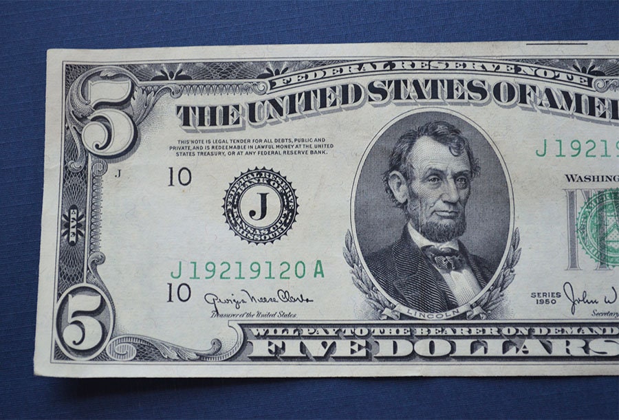 Vintage 1950 Five Dollar Bill Misprint Error US Collectible - Etsy