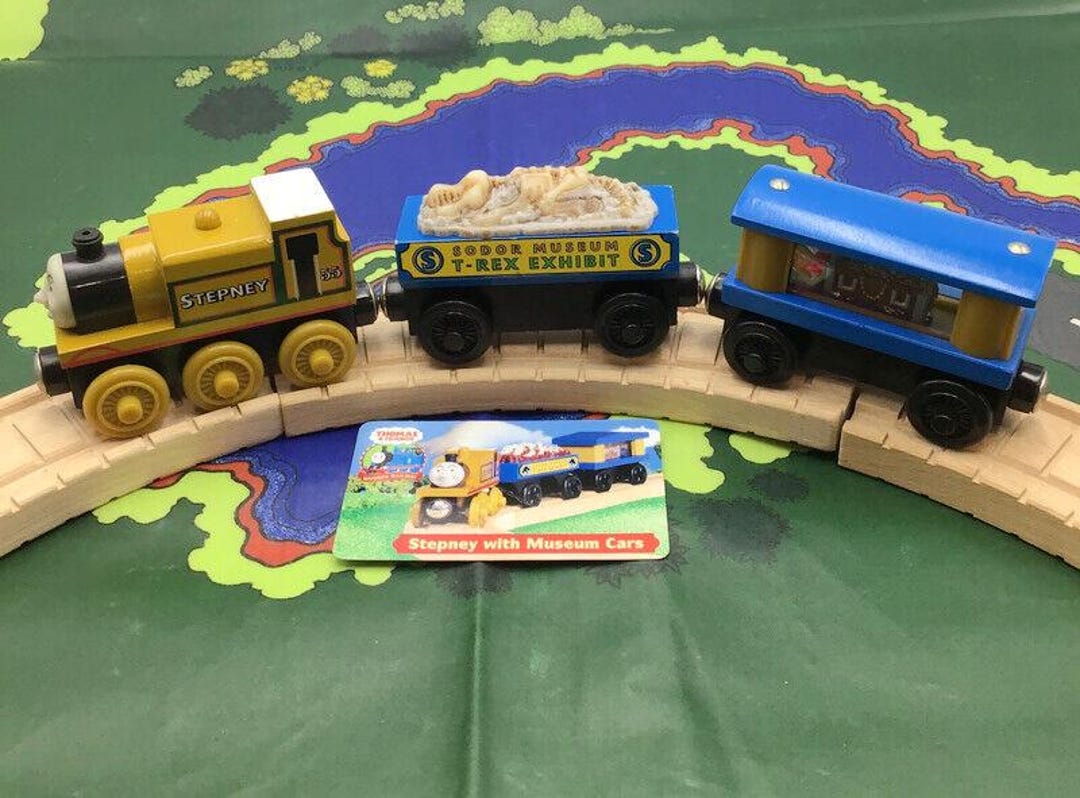 Thomas & Friends Wooden Railway Stepney W/ Museum Cars T-rex Fossil ...