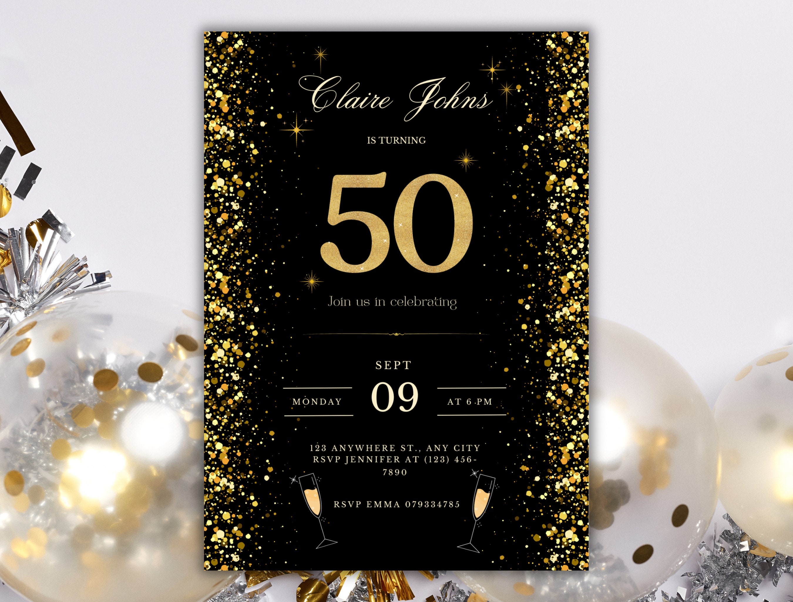 50th Editable Birthday Invitation, Invitation Template, 50th Birthday ...