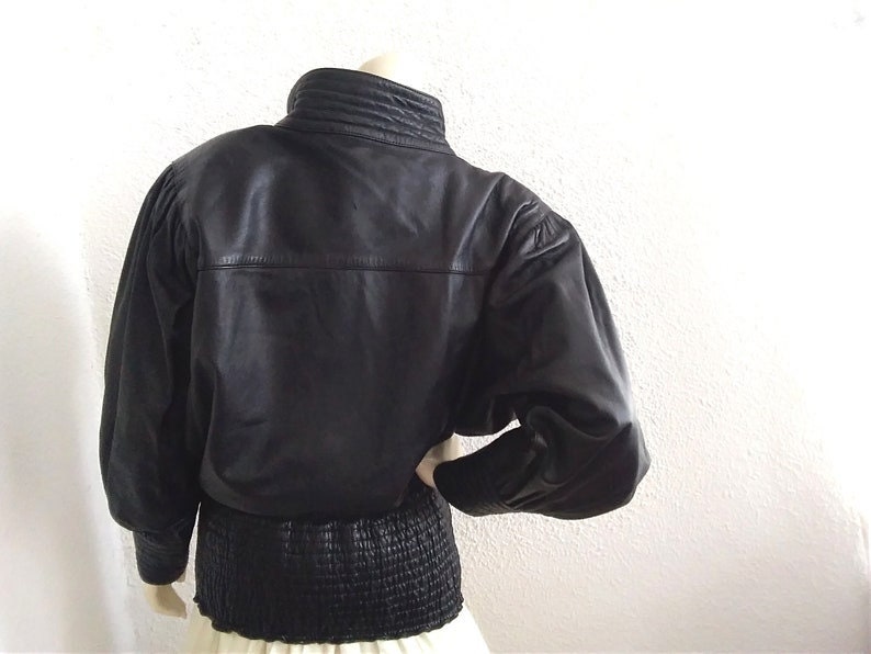 80s Extravagant Leather Jacket Dolman Sleeve Black Leather Jacket Very ...