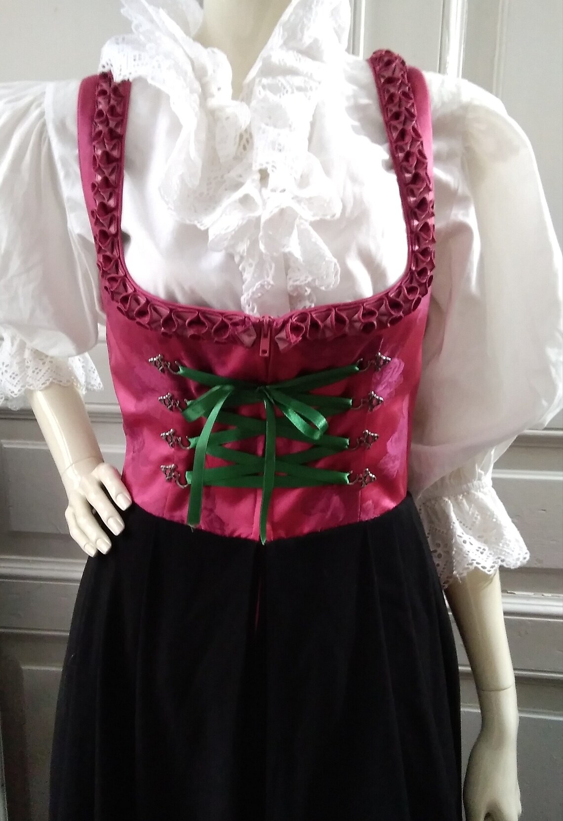 90s Folk Dress Traditional Trachten Dress Bavarian Tyrolean Floral ...
