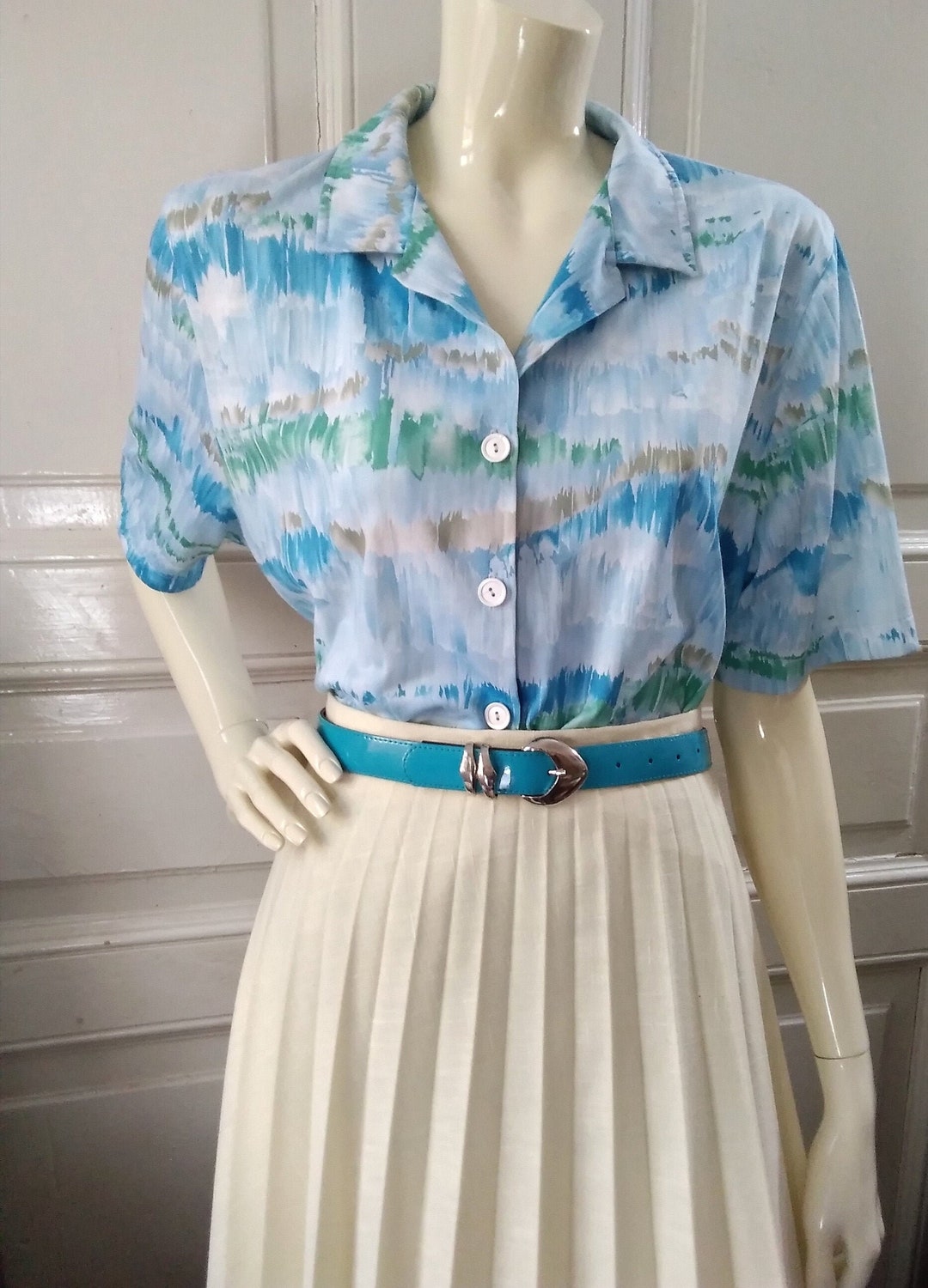 70s Retro Button Shirt Watercolor Print Disco Shirt Crazy Print Short ...