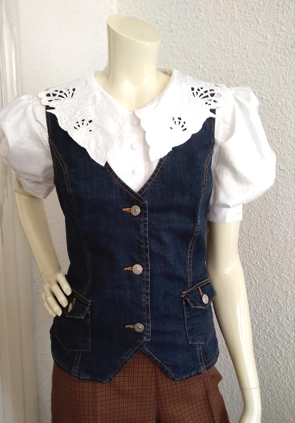 90s Vintage Jeans Vest Tomboy Vest Dark Blue Classic Denim - Etsy
