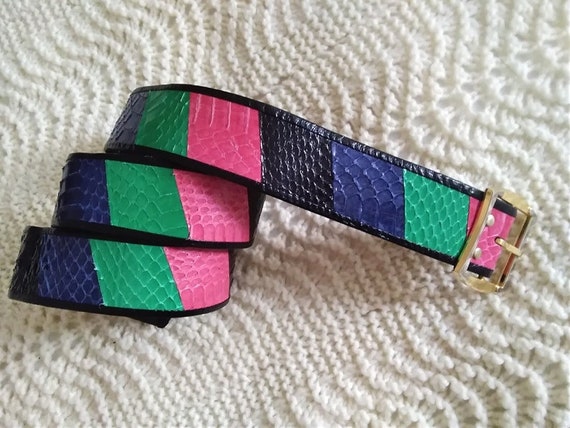 80s pop-art belt colorful patchwork belt disco belt m… - Gem